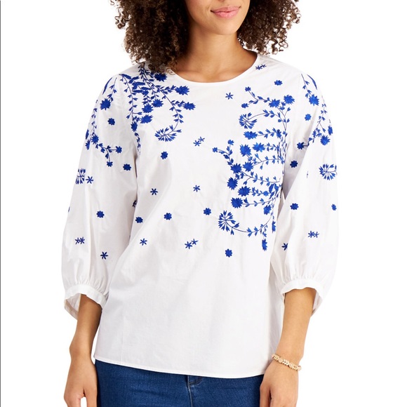 Charter Club | Tops | Charter Club Cotton Embroidered Top | Poshmark